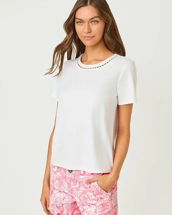 LILLY PULITZER Knit Top With Pearl Trim - Resort White