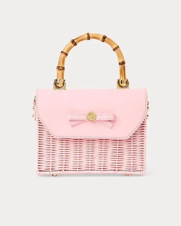 LILLY PULITZER Teighen Bow Wicker Bag - Pink Muse