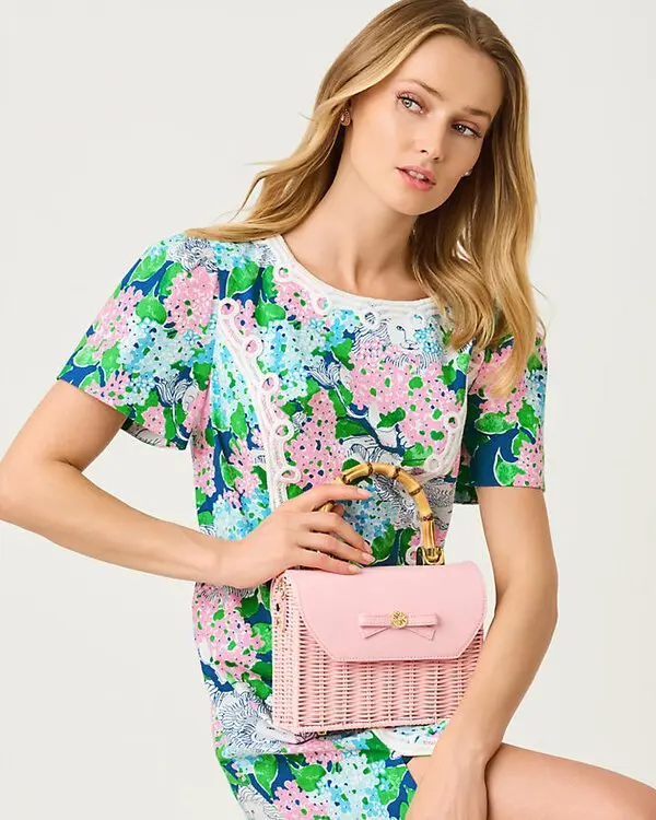 LILLY PULITZER Teighen Bow Wicker Bag - Pink Muse