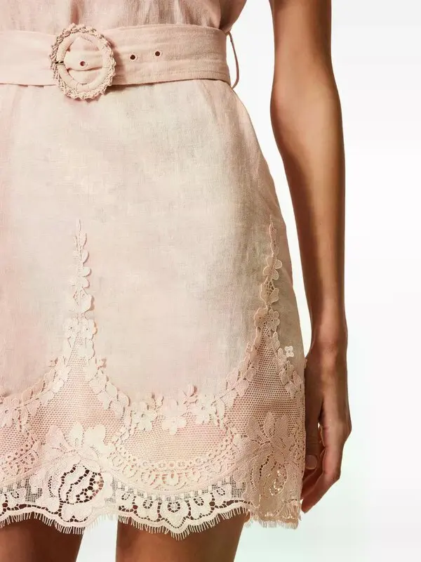 TWINSET Lace-trim Belted Dress - Pink
