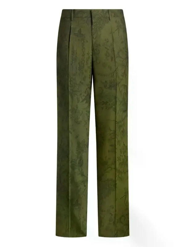 Etro Wool Jacquard Trousers - Green