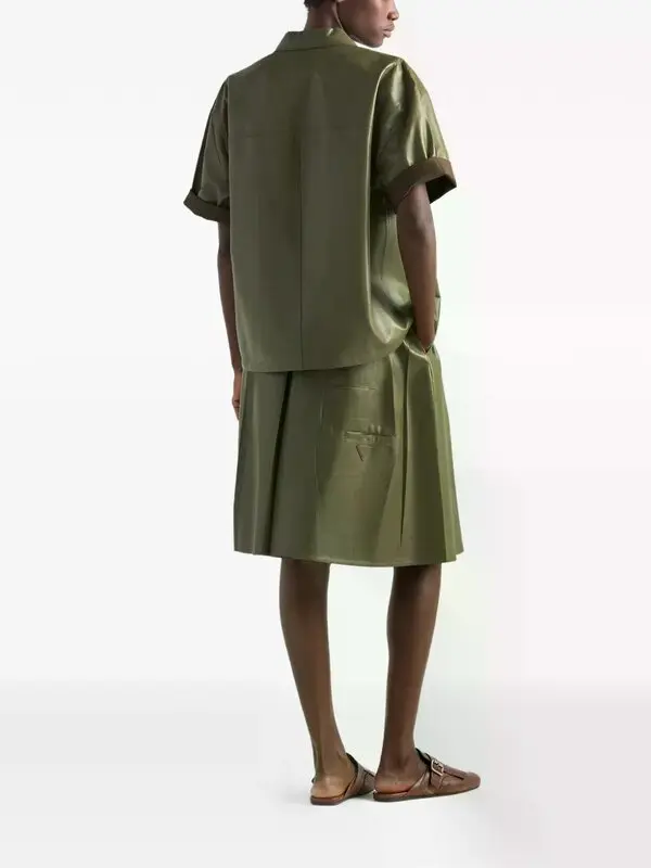Prada Pleated Nappa-leather Mini Skirt - Green