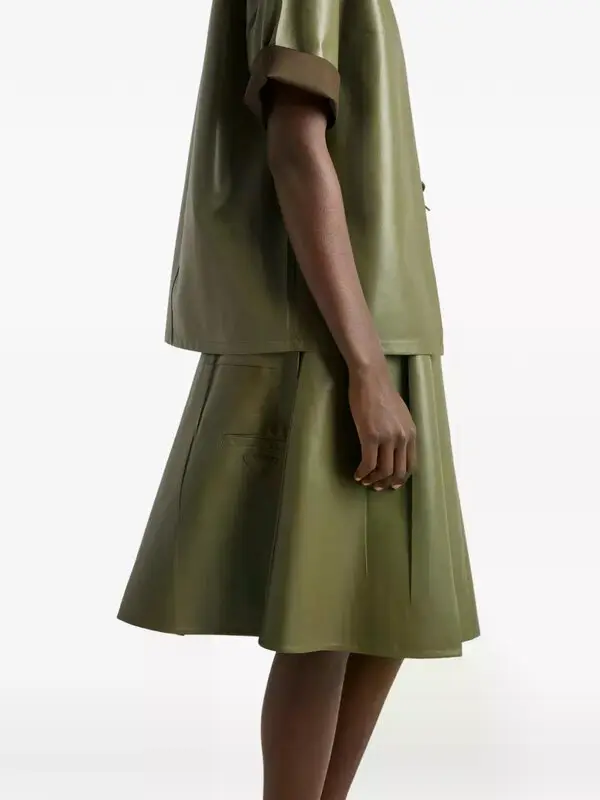 Prada Pleated Nappa-leather Mini Skirt - Green