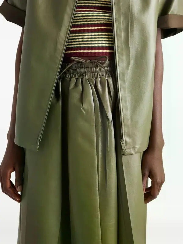 Prada Pleated Nappa-leather Mini Skirt - Green