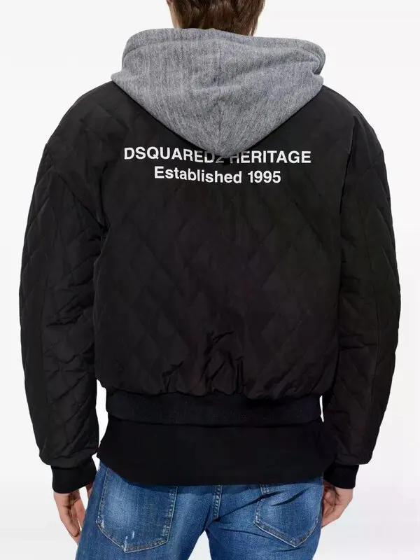 Dsquared2 Hooded Quilted Bomber Jacket - Black