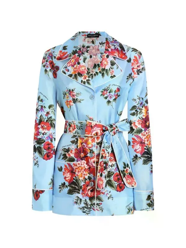 Dolce & Gabbana Flower Bouquet-print Silk Vanity Shirt - Blue
