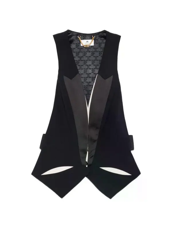 Elisabetta Franchi Waistcoat In Lightweight Crêpe With Two-colour Cut-outs - Black