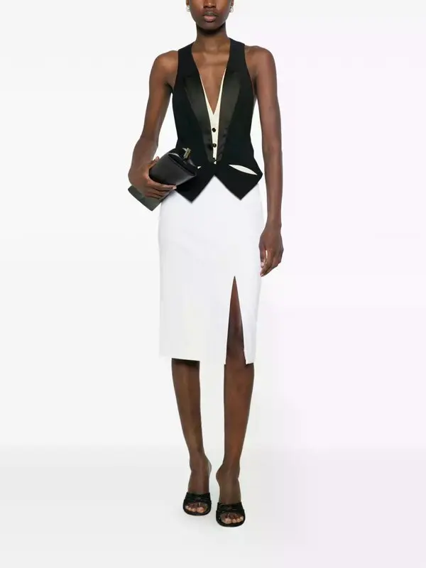 Elisabetta Franchi Waistcoat In Lightweight Crêpe With Two-colour Cut-outs - Black