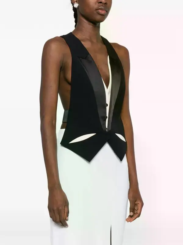 Elisabetta Franchi Waistcoat In Lightweight Crêpe With Two-colour Cut-outs - Black