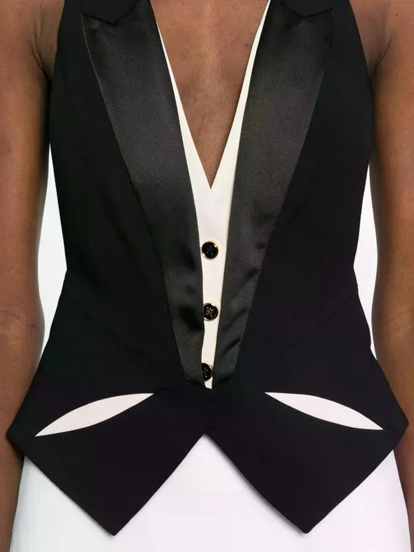 Elisabetta Franchi Waistcoat In Lightweight Crêpe With Two-colour Cut-outs - Black