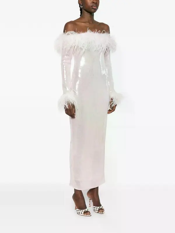 Retrofete Feather Sequin-embellished Midi Dress