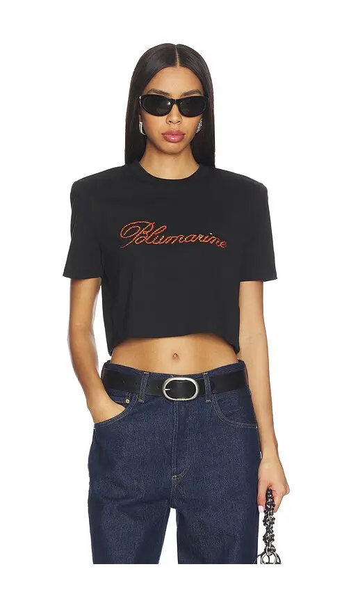 Blumarine Sequin Embellished Logo Cropped T-shirt