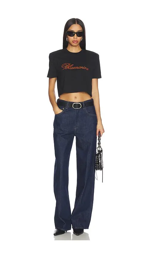 Blumarine Sequin Embellished Logo Cropped T-shirt