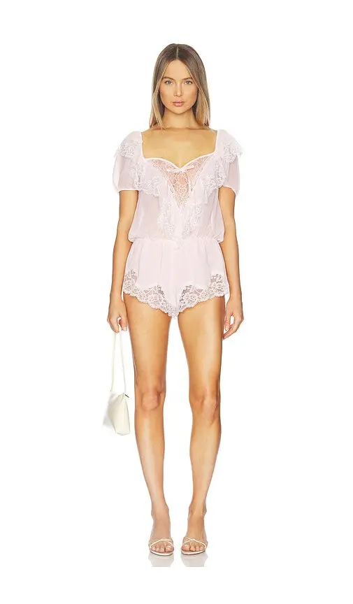 For Love & Lemons Grace Romper With Lace Trim - Pink