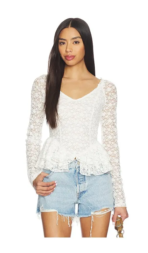 Free People Stella Long Sleeve Lace Top - Ivory