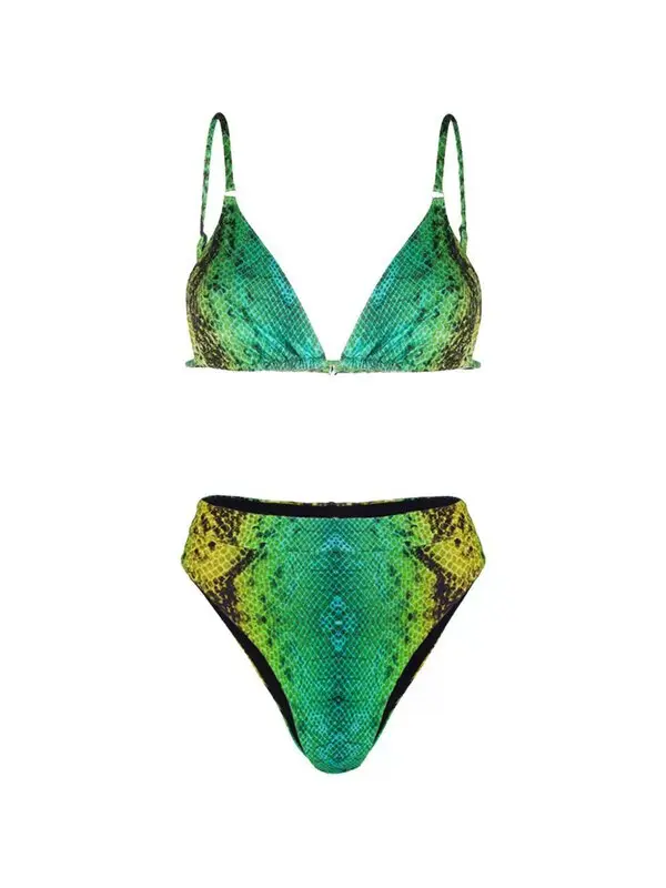 NOIRE SWIMWEAR High-waist Snake-print Bikini Set - Green