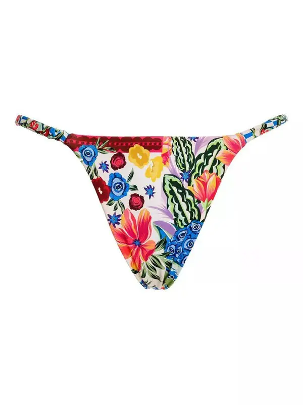 Agua Bendita Floral-patchwork Bikini Bottom - Blue