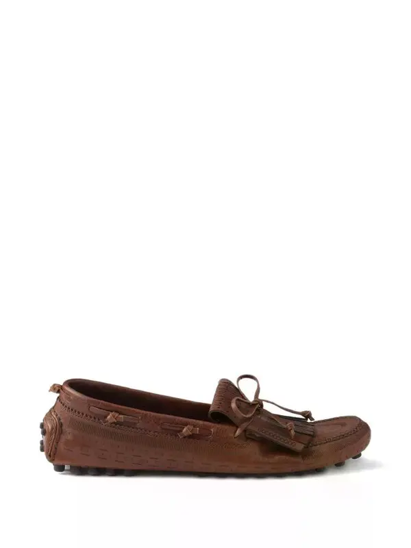 Prada Fringe-apron Leather Loafers