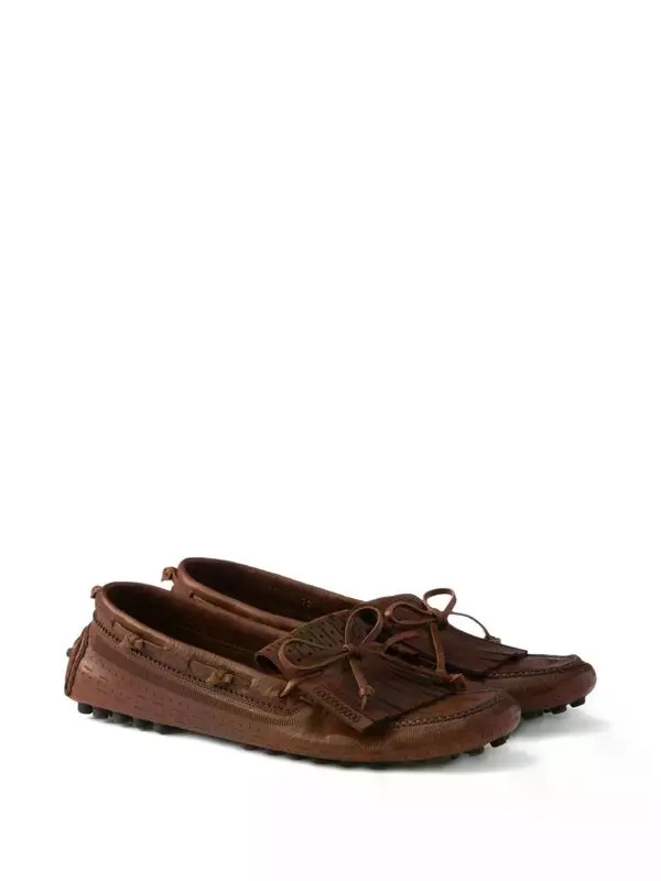 Prada Fringe-apron Leather Loafers
