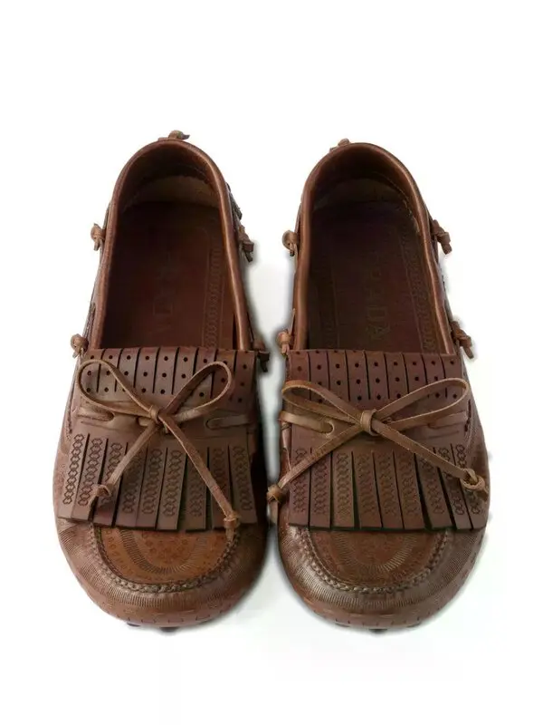 Prada Fringe-apron Leather Loafers