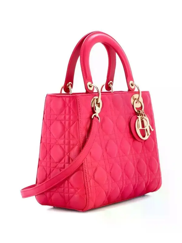 Dior Lady Bag Cannage Quilt Lambskin Medium Satchel - Pink