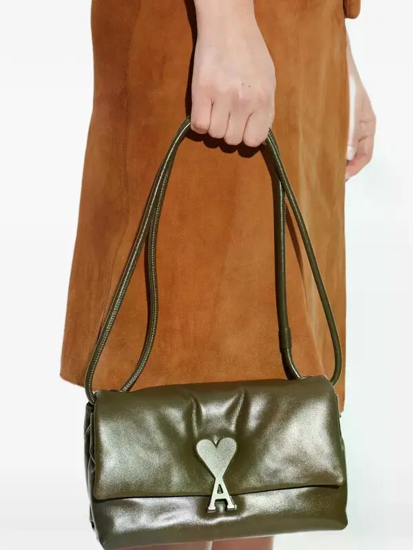 Ami Heart Logo Leather Tote Bag