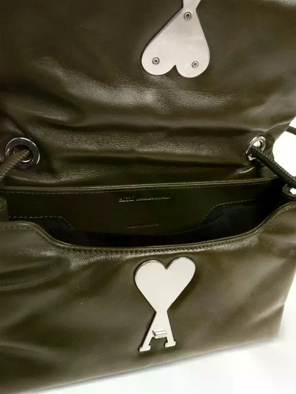 Ami Heart Logo Leather Tote Bag