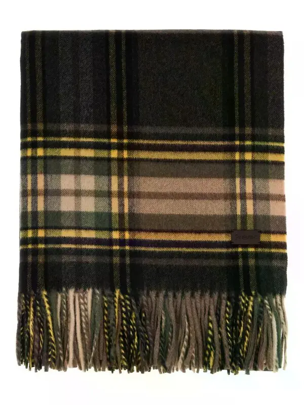 Saint Laurent Checked Fringed Scarf - Brown