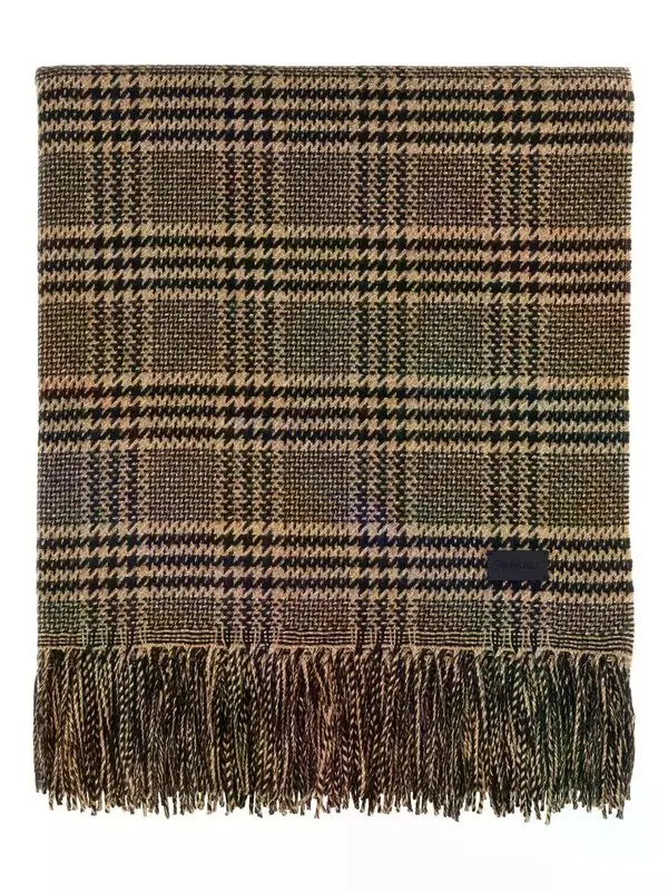 Saint Laurent Checked Fringed Scarf - Brown