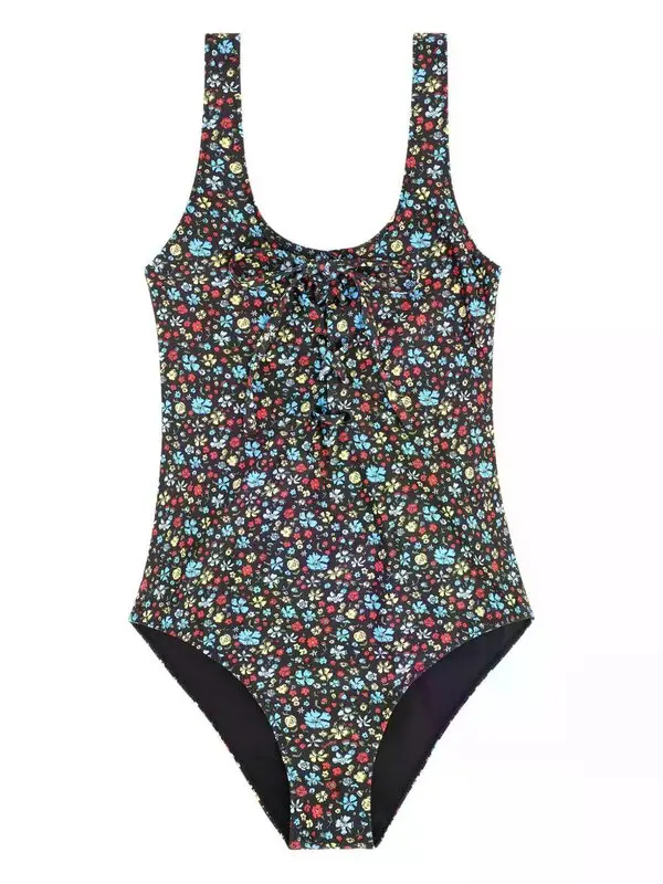 GANNI Floral Tie One-piece Swimsuit - Black
