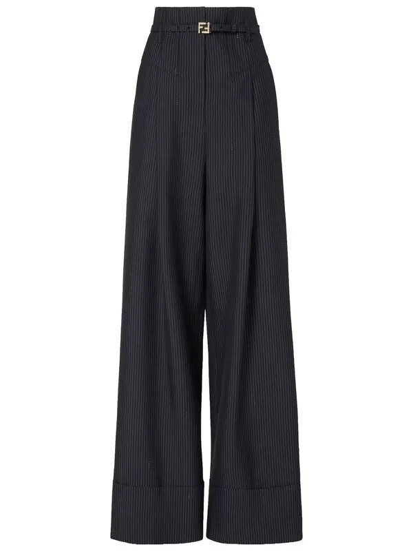 Fendi Belted High-waisted Pants - Blue