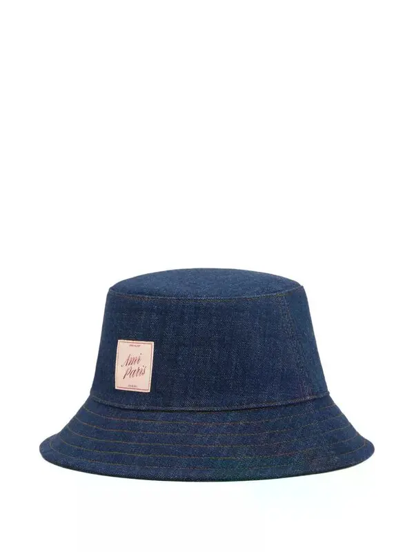 Ami Denim Bucket Hat With Label Detail