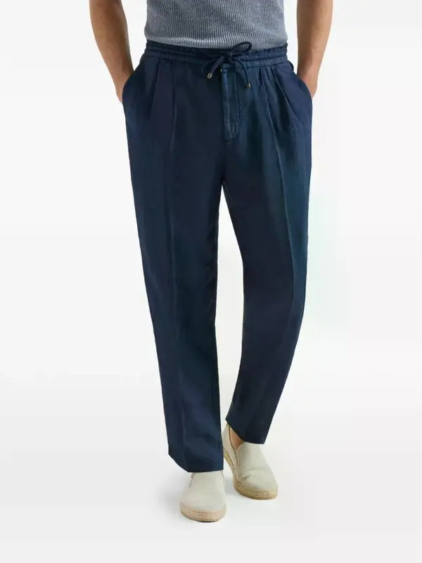 Brunello Cucinelli Drawstring Linen Gabardine Trousers - Blue