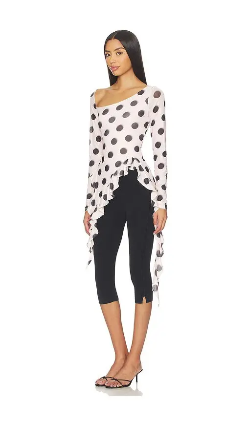 AFRM Doris Top Polka Dot Mesh Ruffle Hem Top - Rose