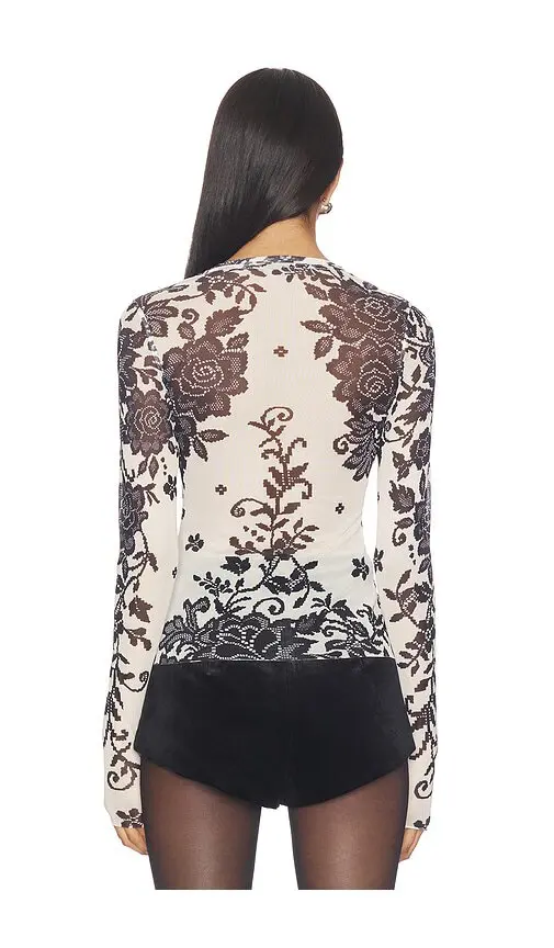 AFRM Floral Mesh Long Sleeve Top - White