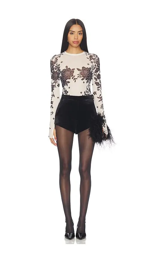AFRM Floral Mesh Long Sleeve Top - White
