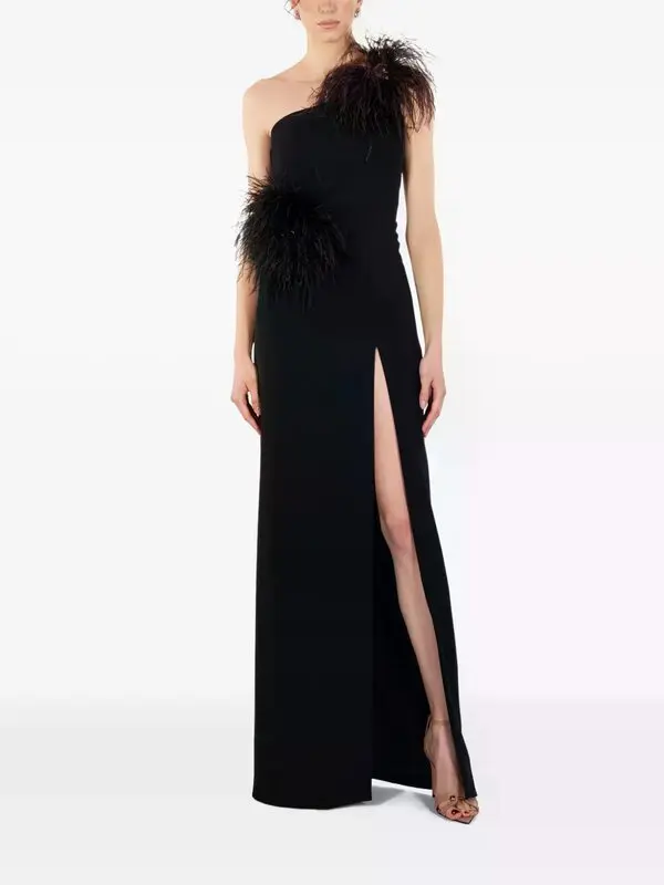 IMROSKA Feather-detail One-shoulder Maxi Dress