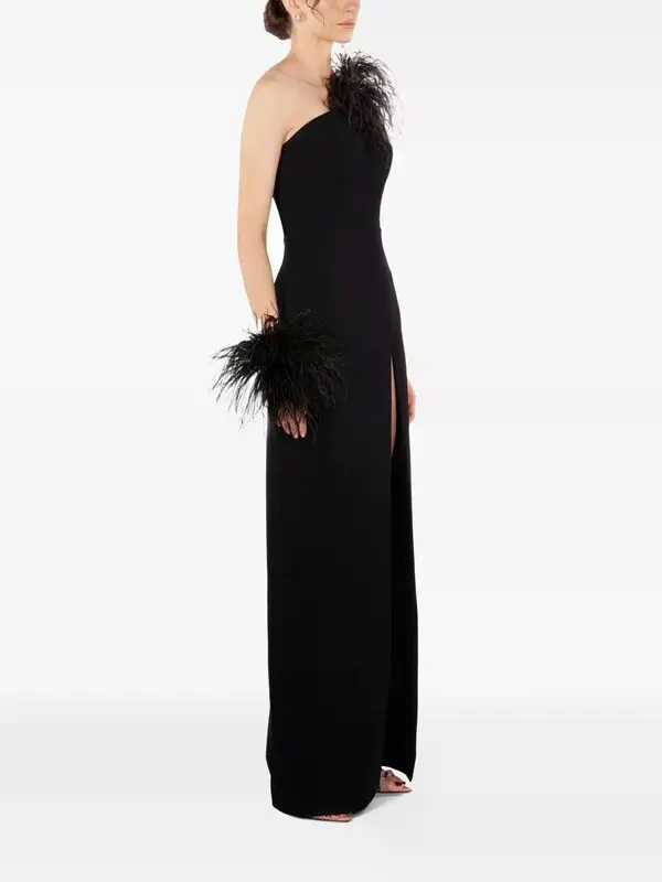 IMROSKA Feather-detail One-shoulder Maxi Dress