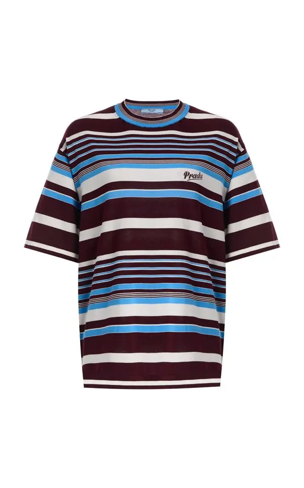Prada Striped Cotton T-shirt - Blue