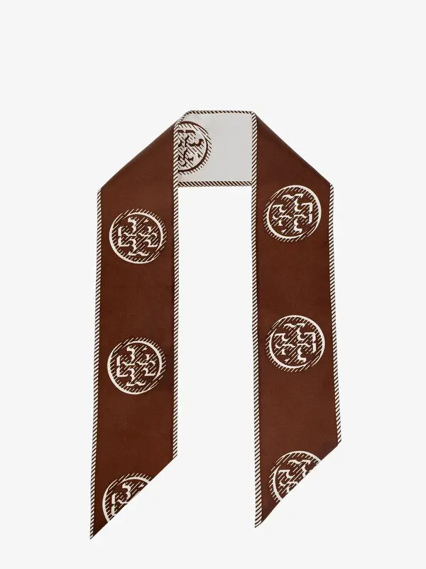 Tory Burch Medallion Logo Ribbon Silk Tie - Brown