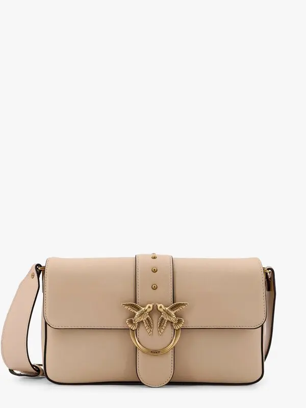 Pinko Love One Classic Leather Crossbody Bag - Beige