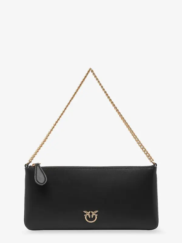 Pinko Horizontal Flat Leather Shoulder Bag - Black