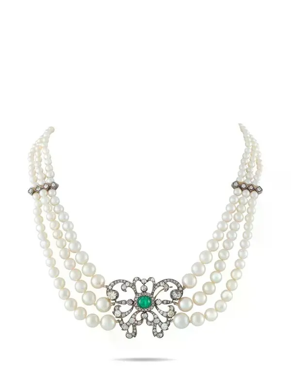 LB EXCLUSIVE Diamond, Emerald And Pearl Choker Necklace - White