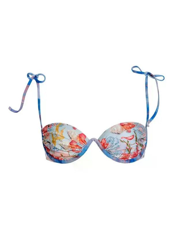 Agua Bendita Embellished Floral Print Bikini - Blue