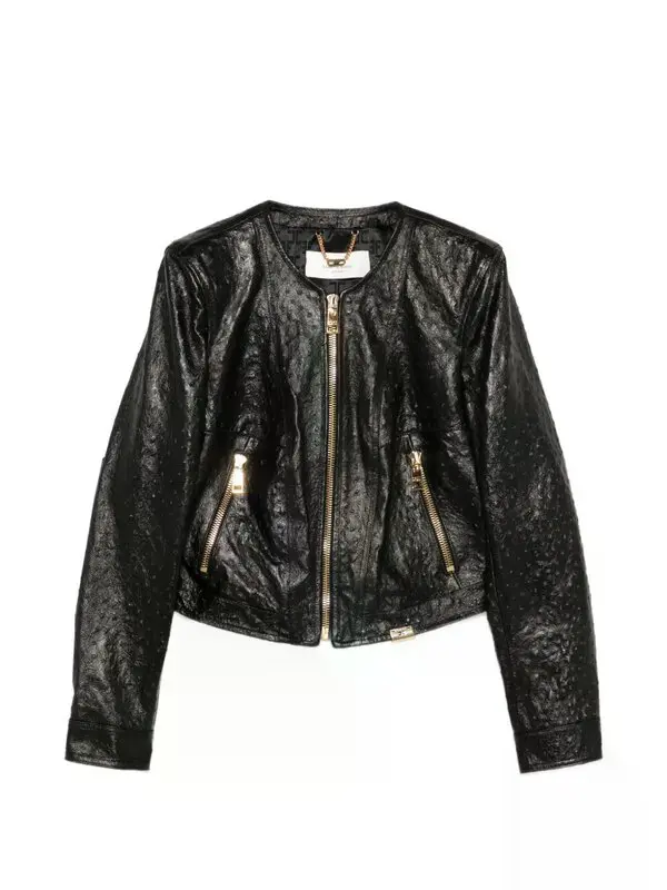 Elisabetta Franchi Leather Textured Zip Jacket