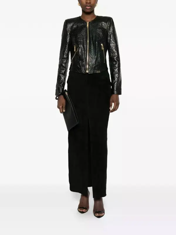 Elisabetta Franchi Leather Textured Zip Jacket