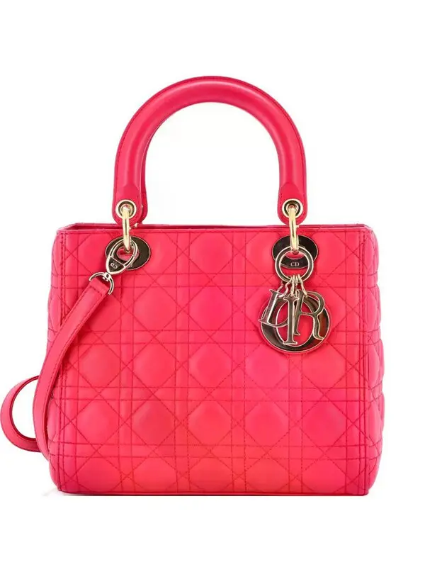 Dior Lady Bag Cannage Quilt Lambskin Medium Satchel - Red