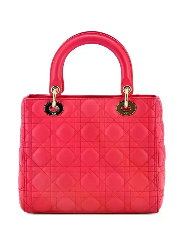Dior Lady Bag Cannage Quilt Lambskin Medium Satchel - Red