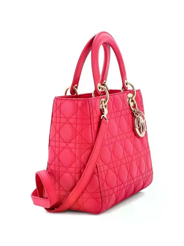 Dior Lady Bag Cannage Quilt Lambskin Medium Satchel - Red