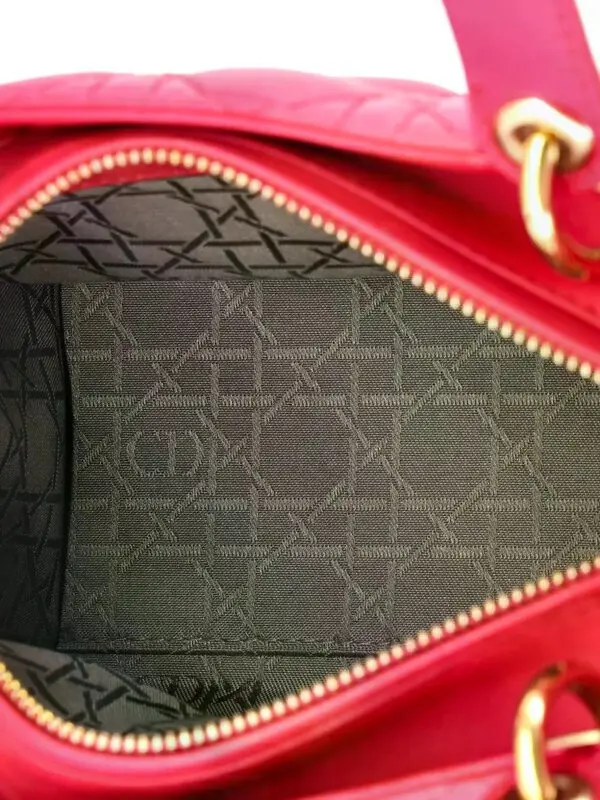 Dior Lady Bag Cannage Quilt Lambskin Medium Satchel - Red
